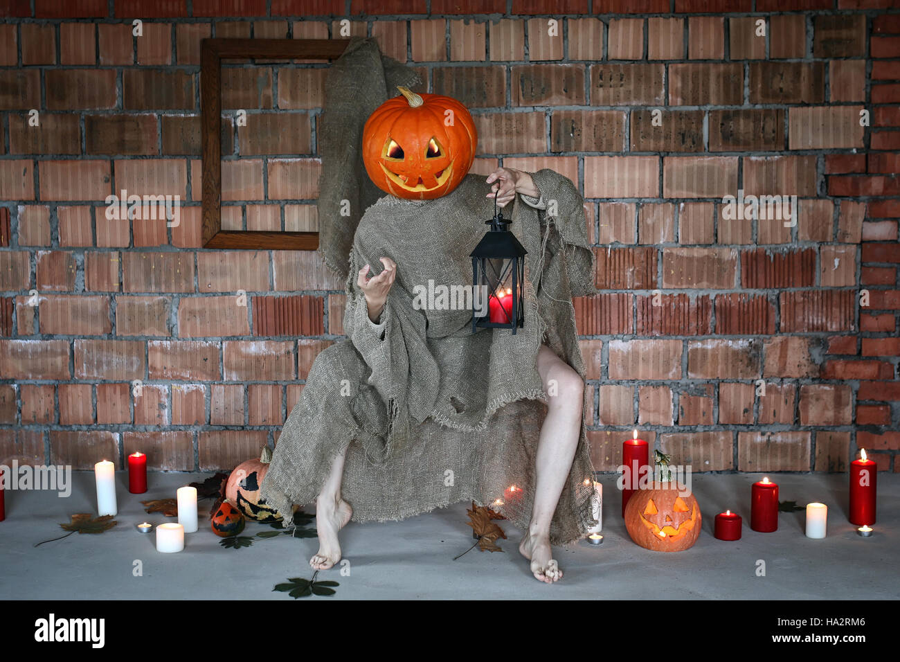 pumpkin head monster horror indoor Stock Photo - Alamy