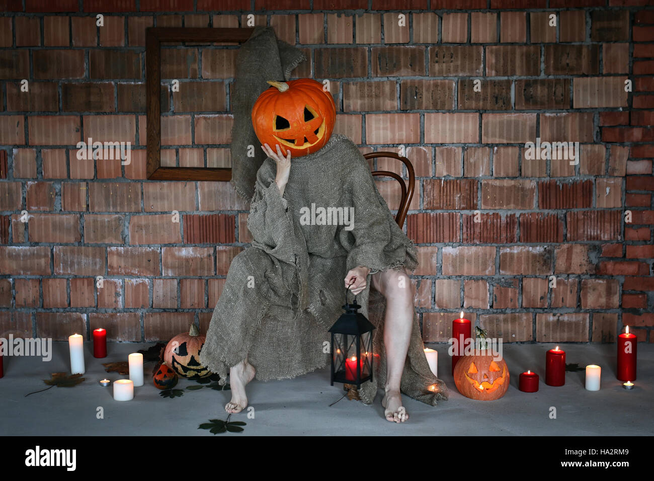 pumpkin head monster horror indoor Stock Photo - Alamy