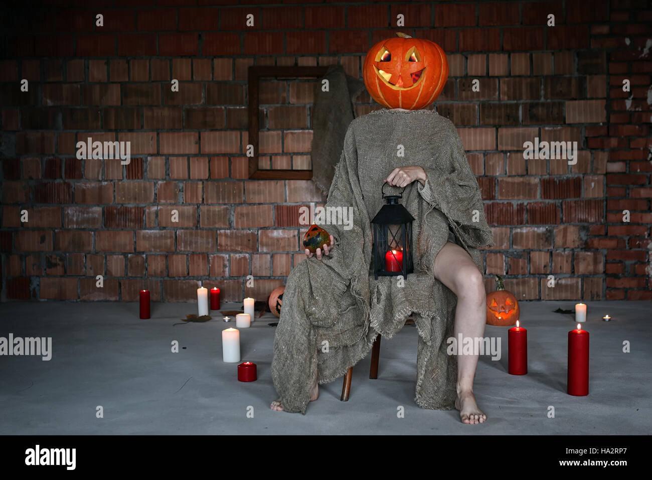pumpkin head monster horror indoor Stock Photo - Alamy