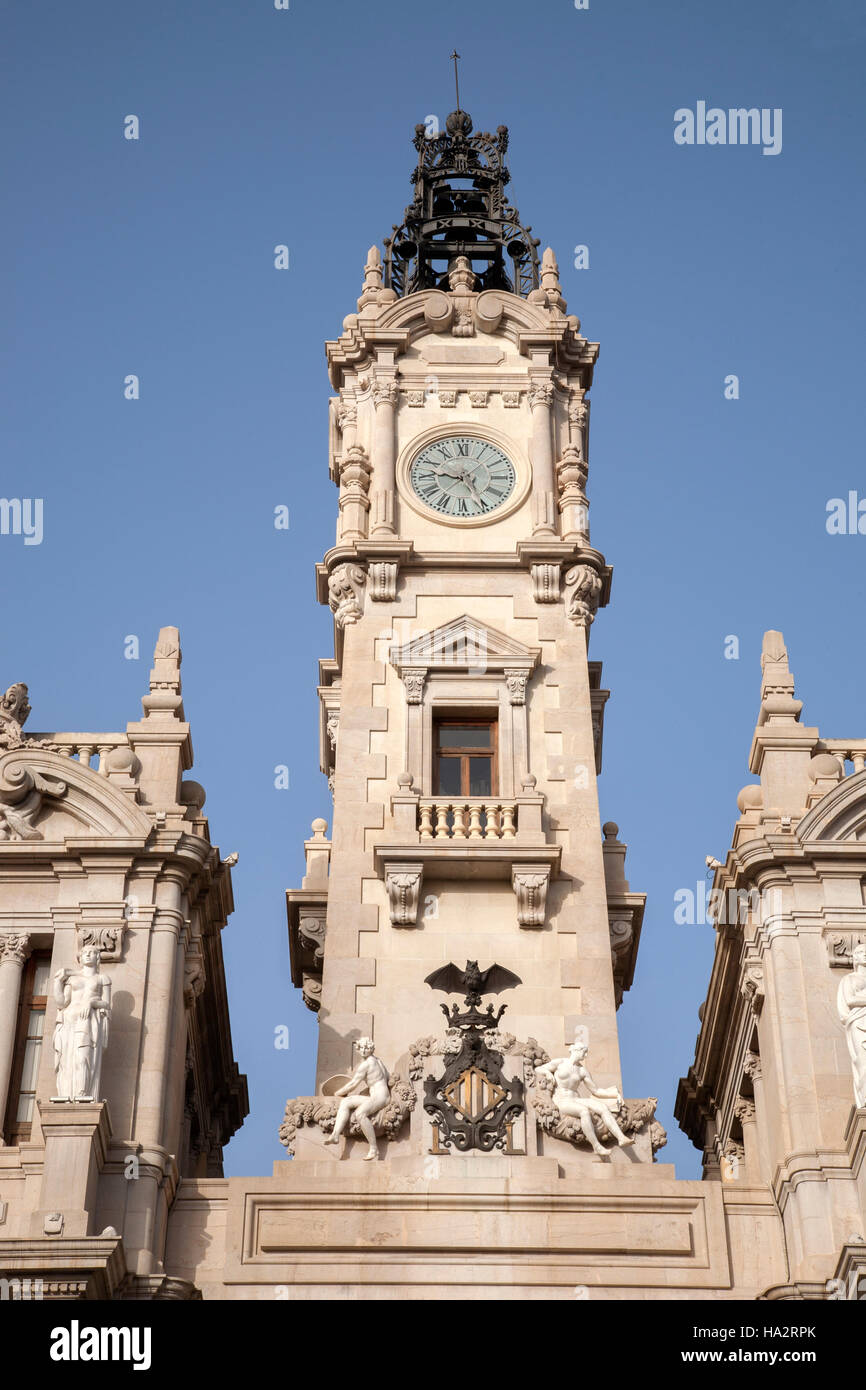 Tower of City Hall, Valencia; Spain Stock Photo - Alamy