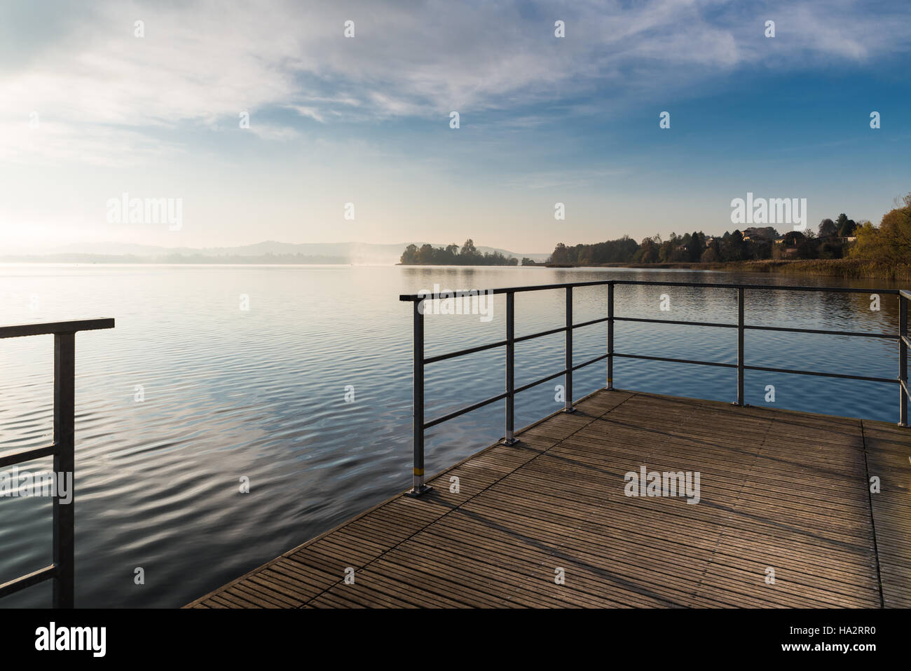 Lake Varese and at the center the islet Virginia; Biandronno, province ...