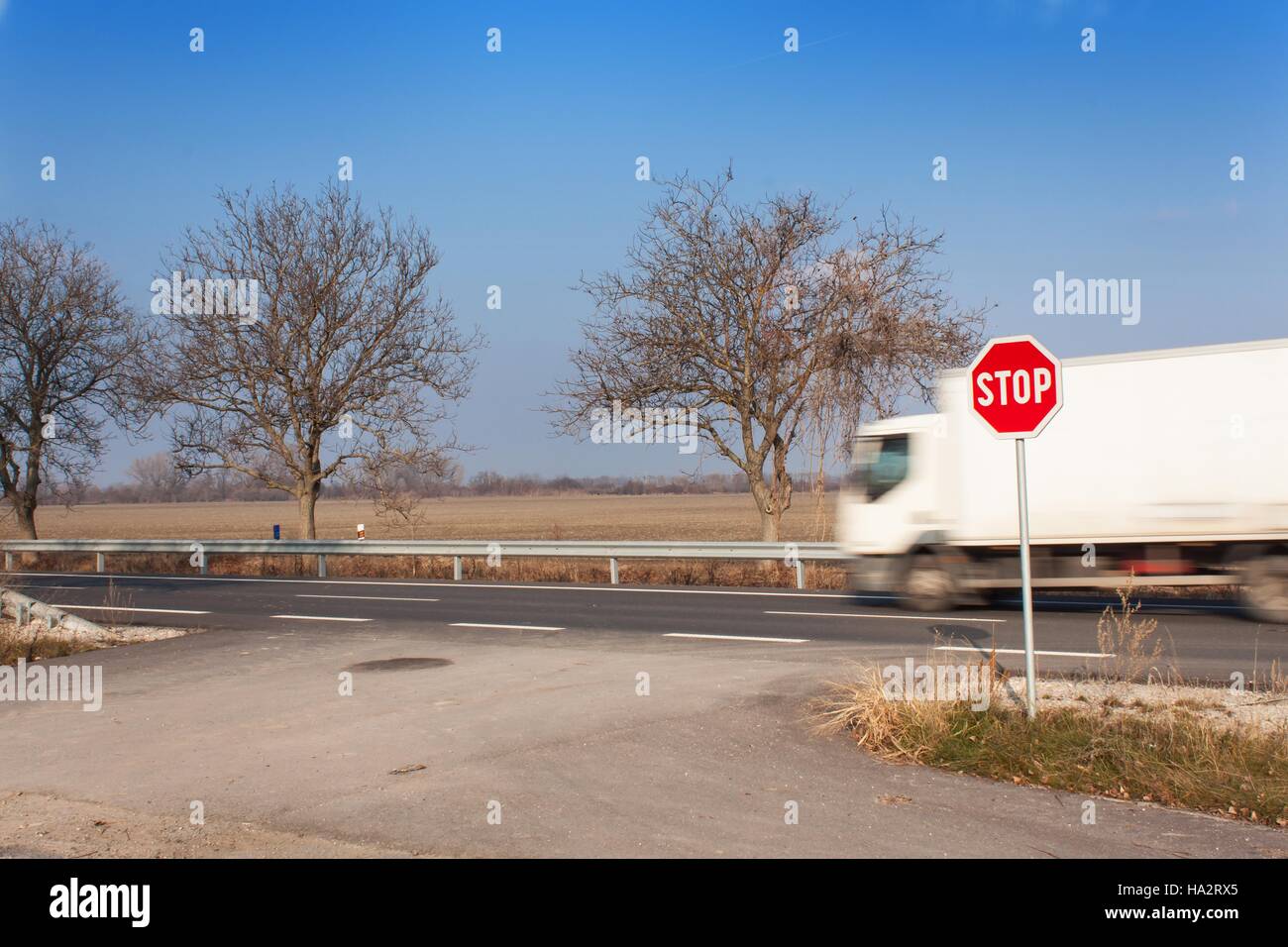 Crossroads warning main road sign hi-res stock photography and images ...