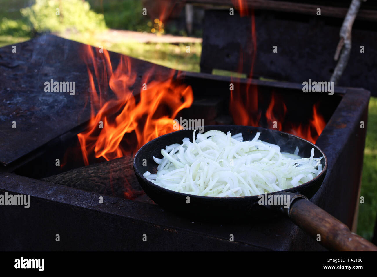 onion fry on fire outdoors Stock Photo - Alamy