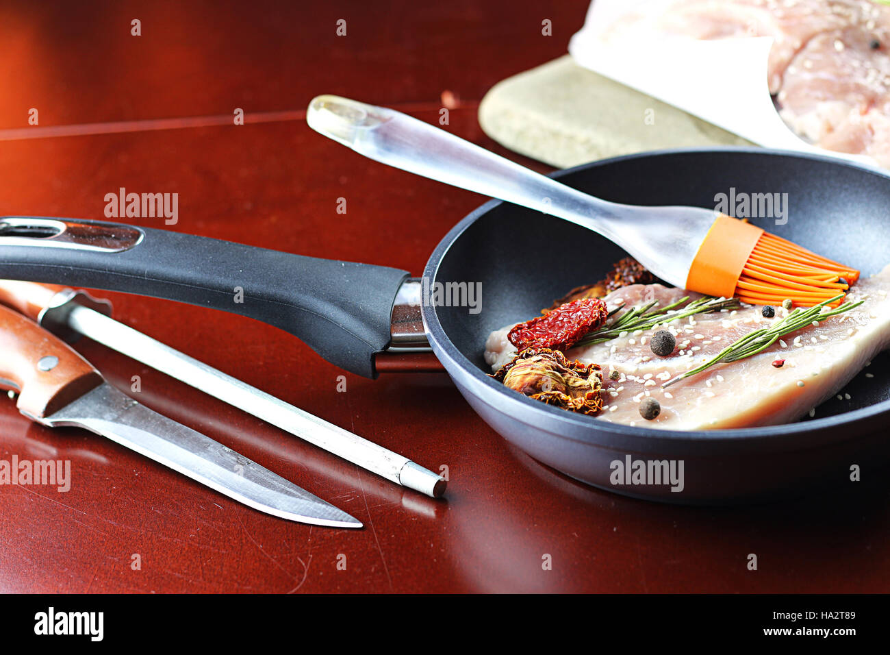 steak in a frying pan Stock Photo - Alamy