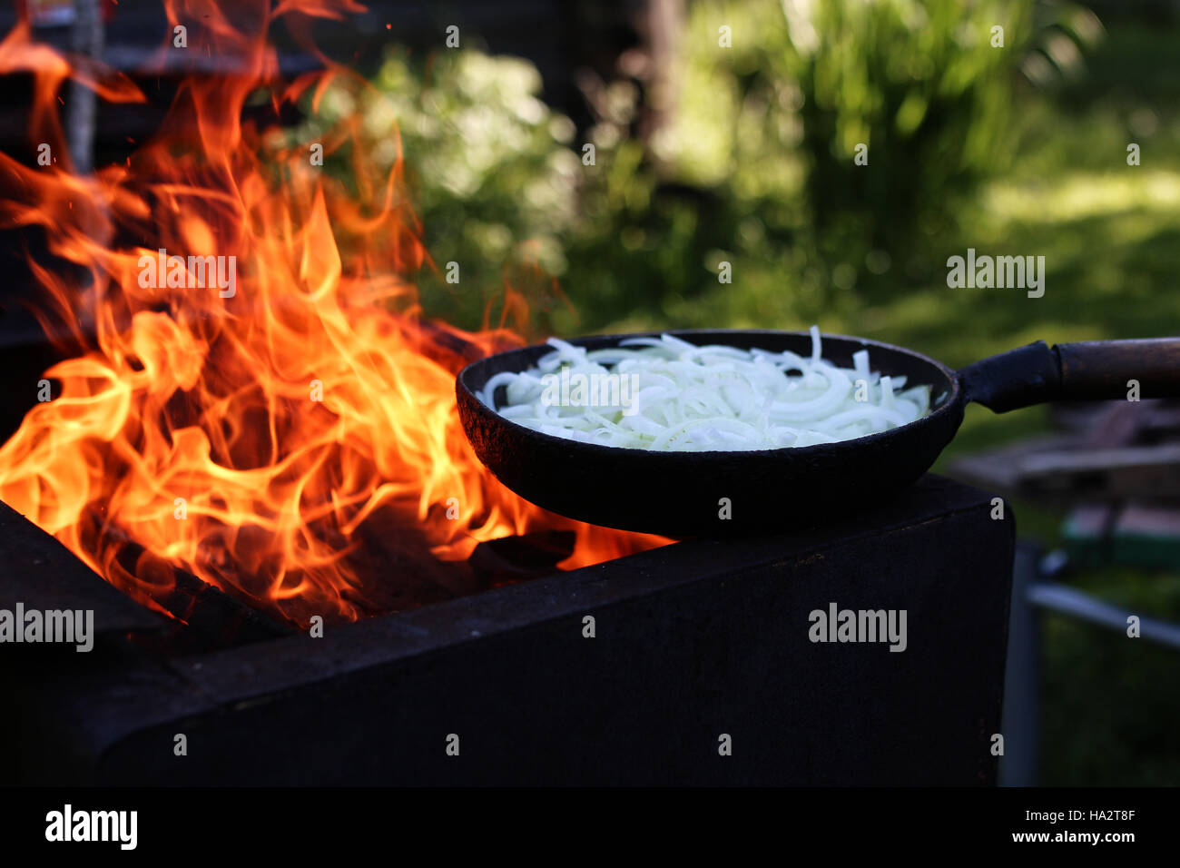 onion fry on fire outdoors Stock Photo - Alamy