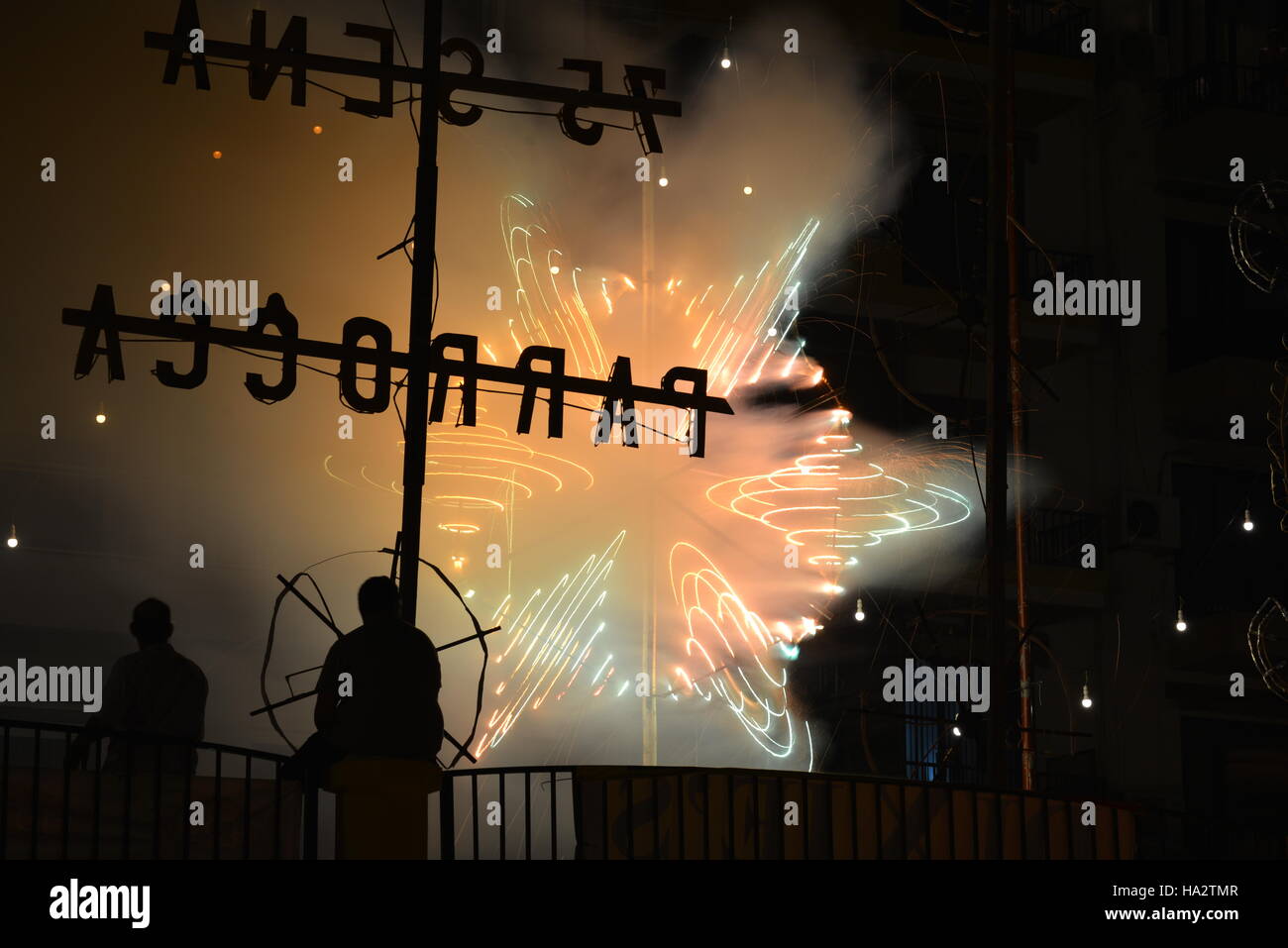 Catherine wheel ground firework display at the feast of St Gregory ...