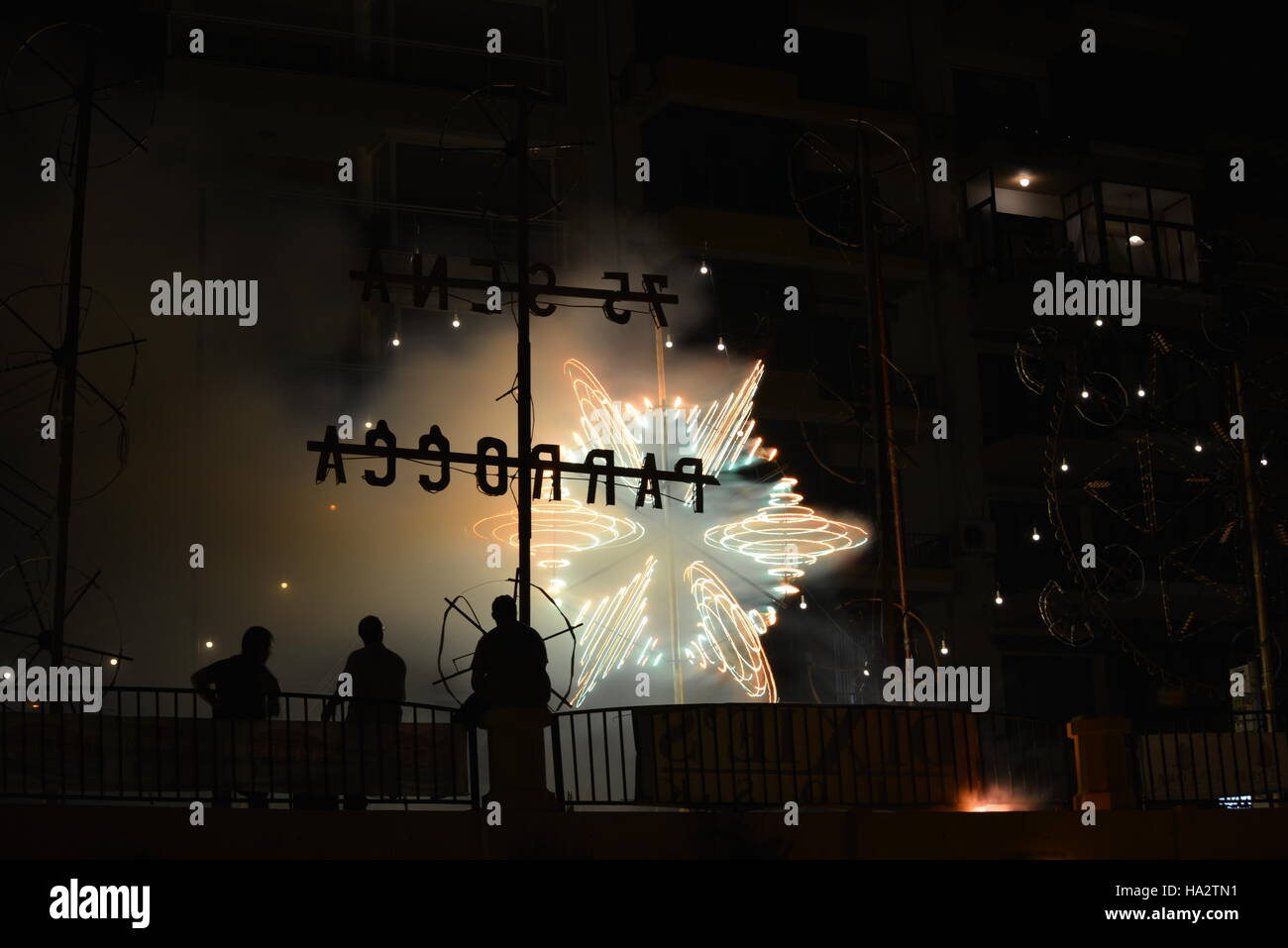 Catherine wheel ground firework display at the feast of St Gregory ...