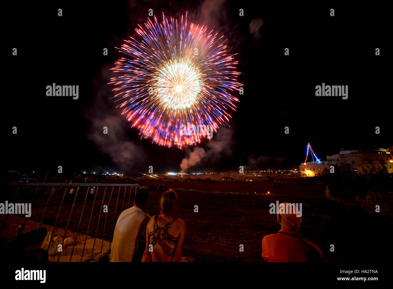 Catherine wheel ground firework display at the Mqabba village feast ...