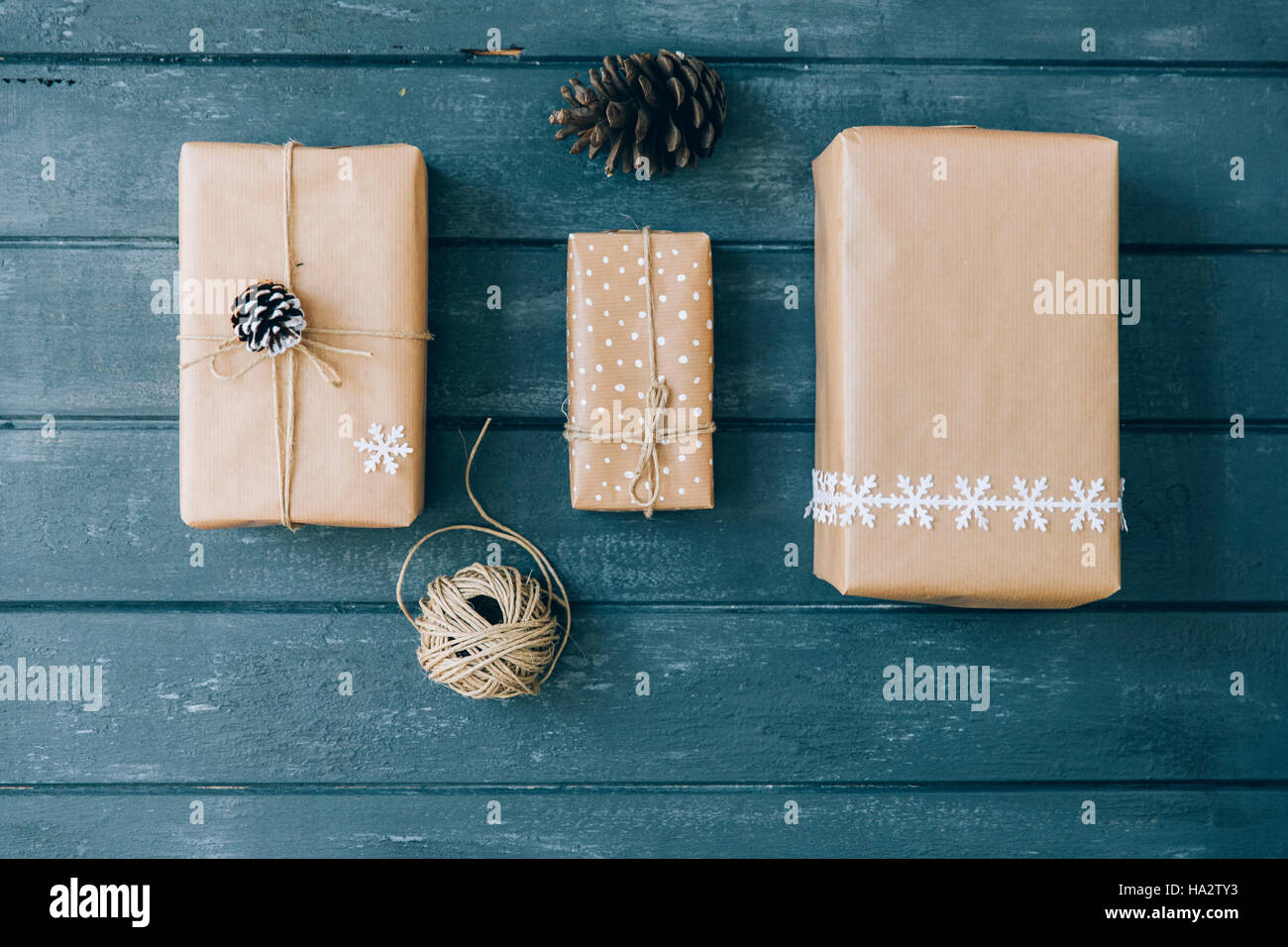 Christmas gifts on a table Stock Photo - Alamy