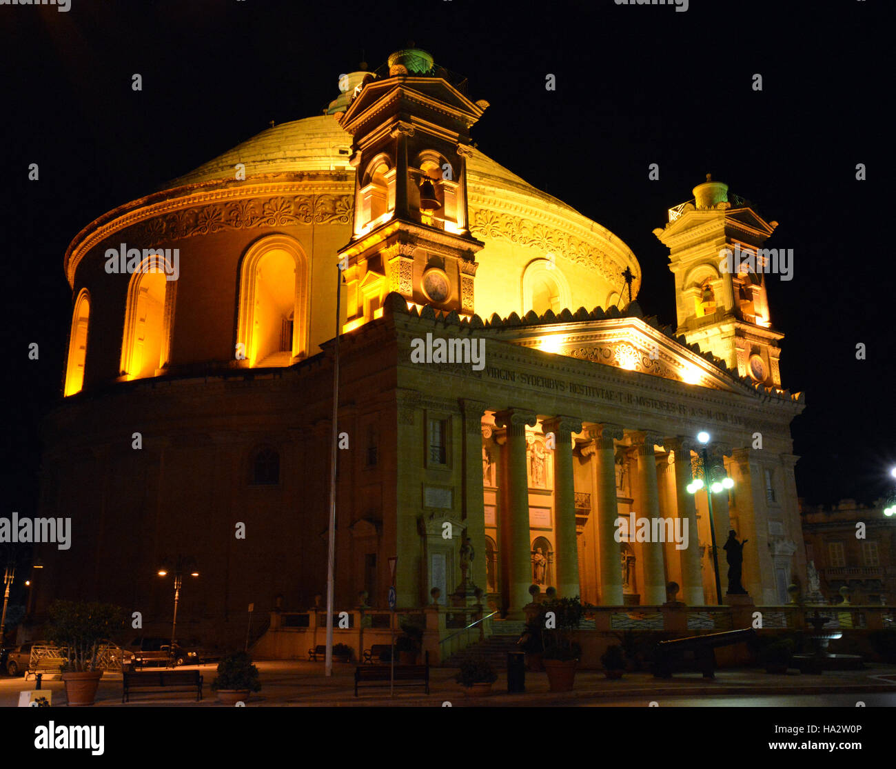 Mosta parish church, Malta, at night Stock Photo - Alamy