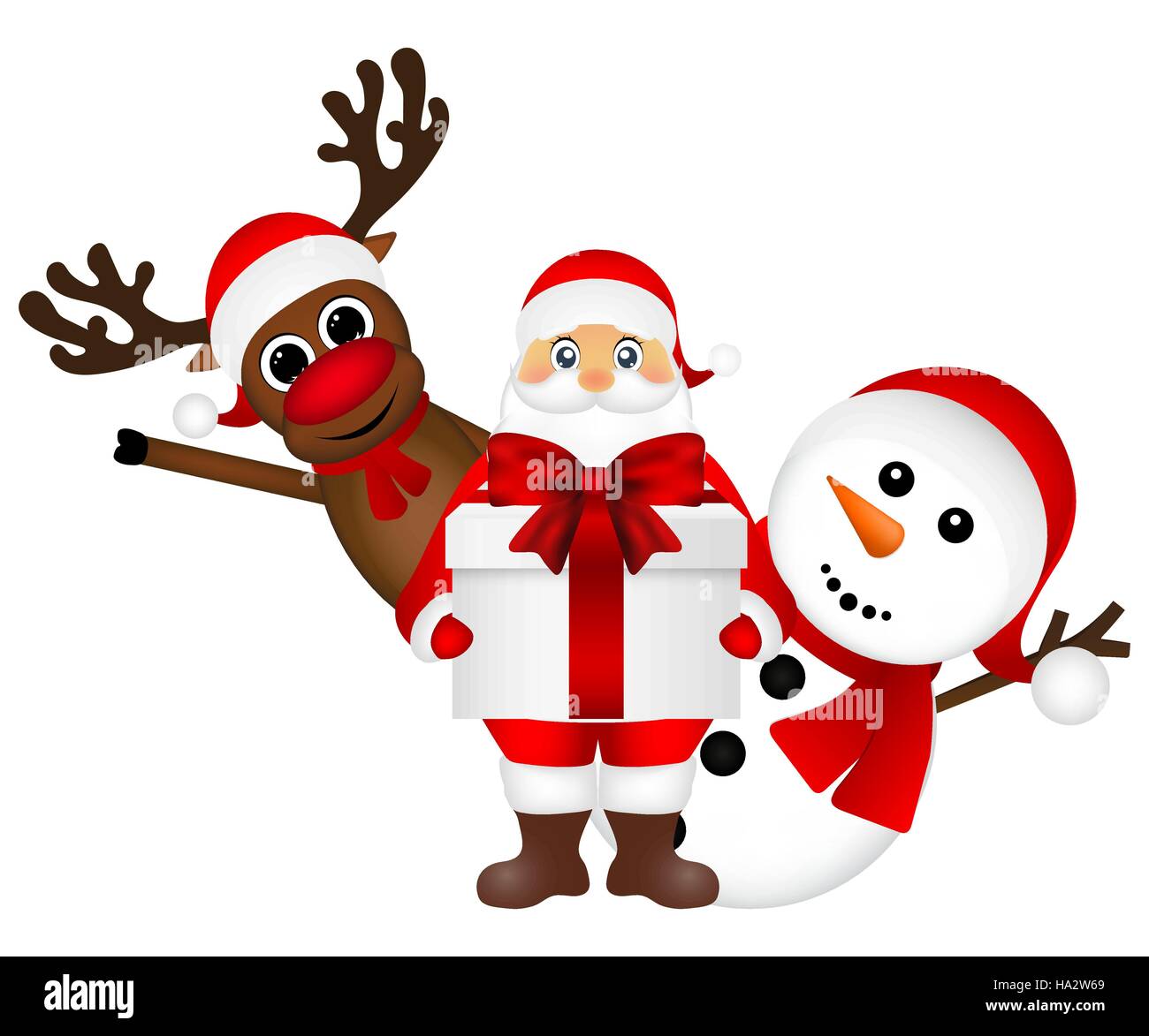 Santa Claus with snowman and reindeer cartoon Stock Vector Image & Art ...