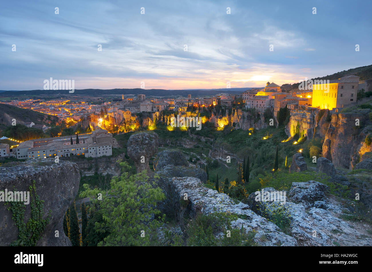 Historic city of Cuenca, Spain at twilight Stock Photo - Alamy