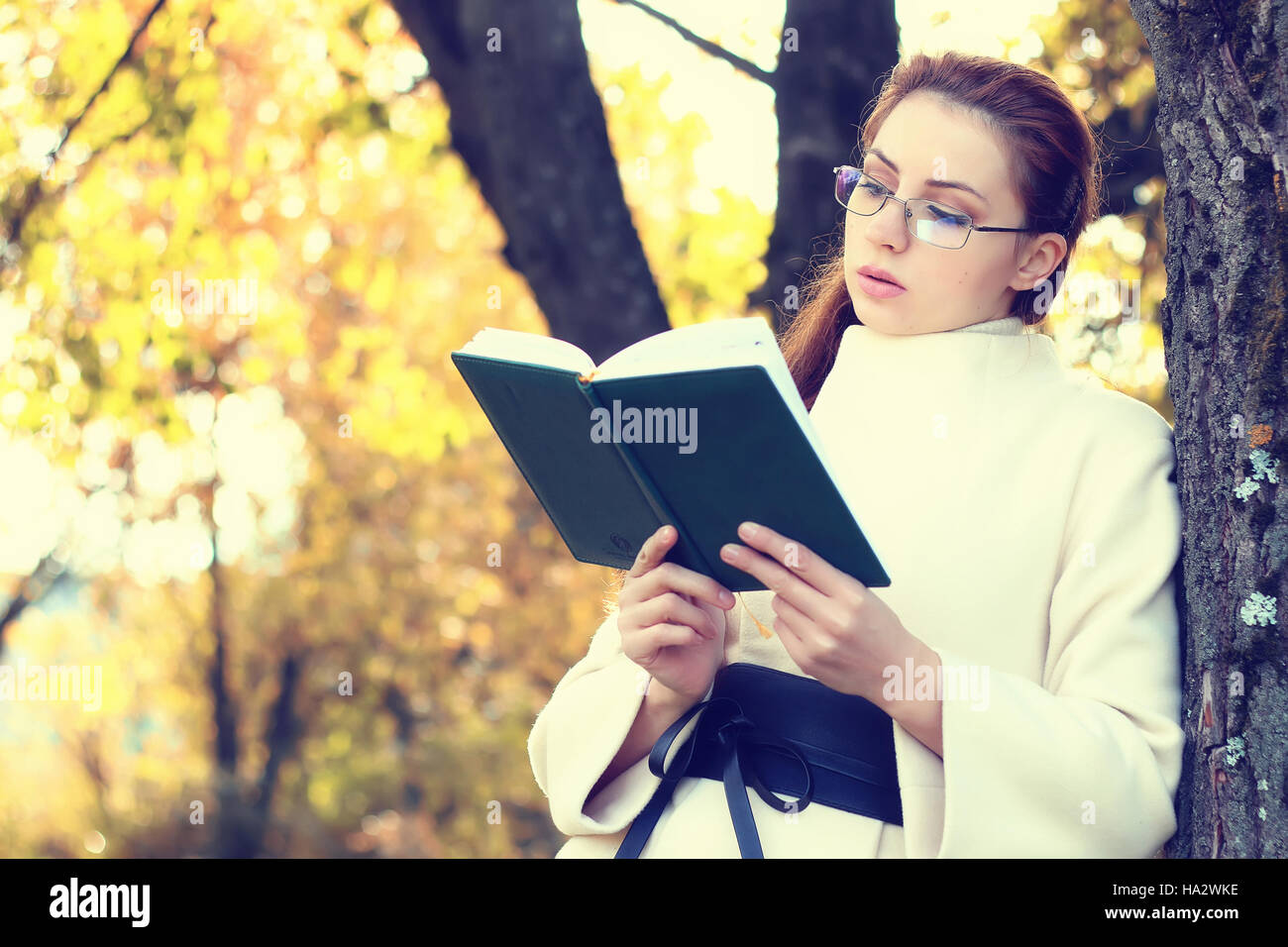 girl in a park walk autumn alone Stock Photo - Alamy