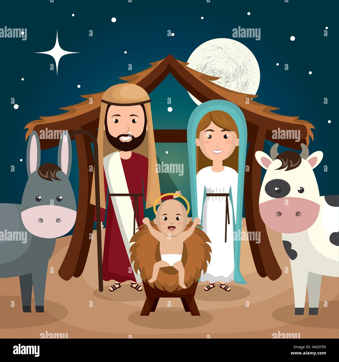 happy merry christmas manger character vector illustration design Stock ...