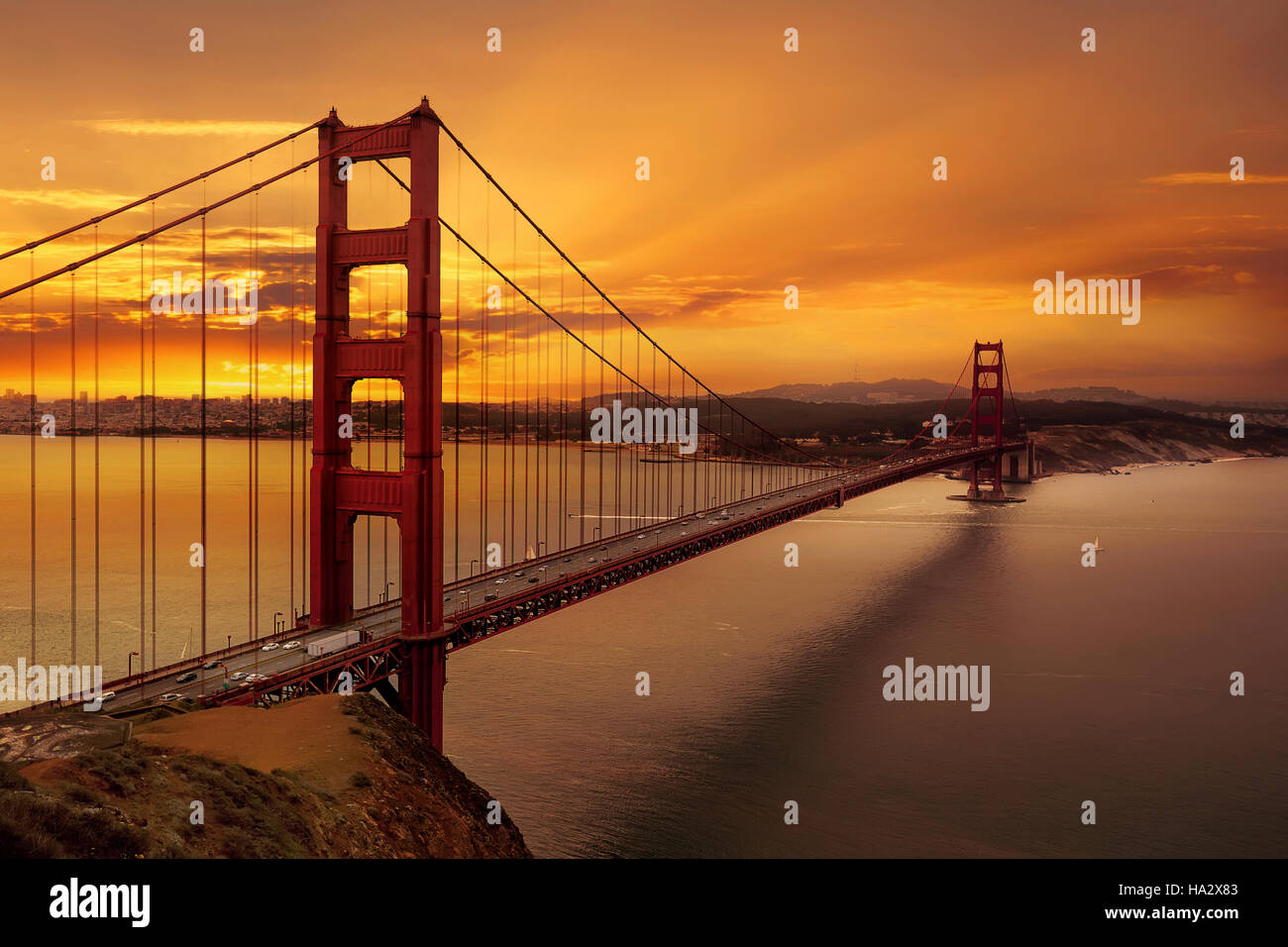 Sunrise Over Golden Gate Bridge, San Francisco, California, United ...