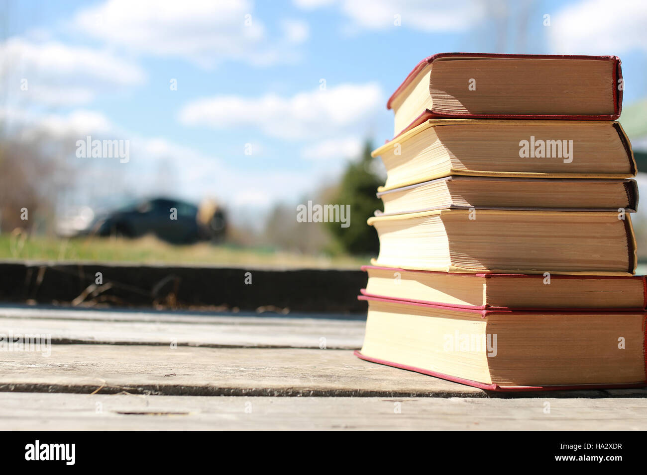 books standing on a table Stock Photo - Alamy
