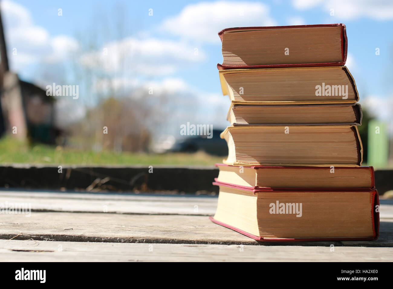 books standing on a table Stock Photo - Alamy