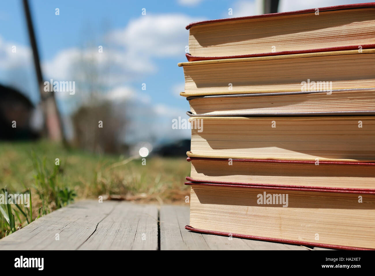 books standing on a table Stock Photo - Alamy