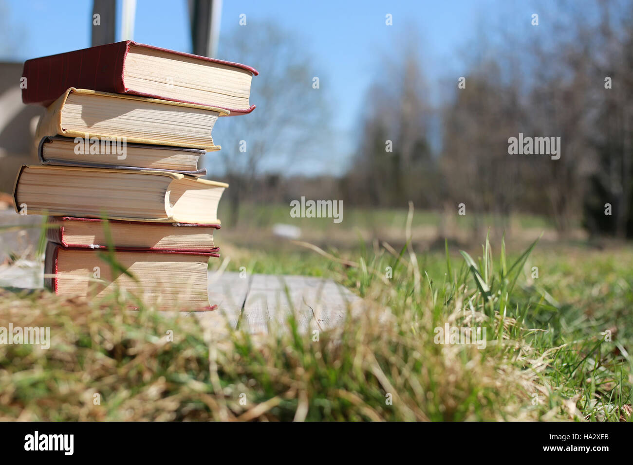 books standing on a table Stock Photo - Alamy