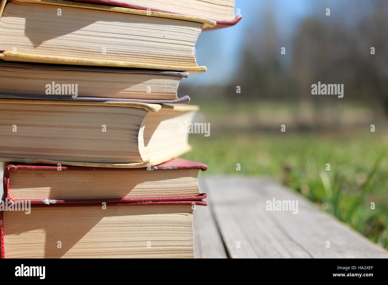 books standing on a table Stock Photo - Alamy
