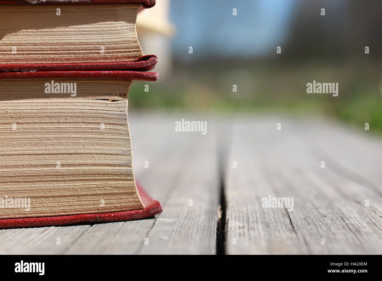 books standing on a table Stock Photo - Alamy