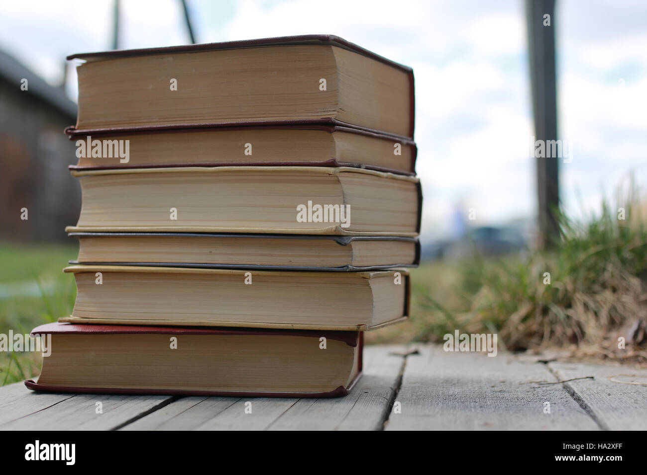 books standing on a table Stock Photo - Alamy
