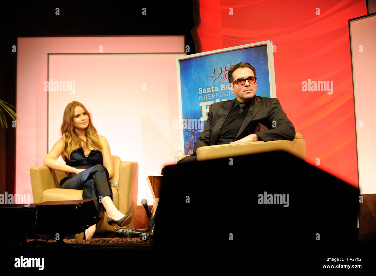 Jennifer Lawrence and Roger Durling (r) inside at 28th Santa Barbara ...