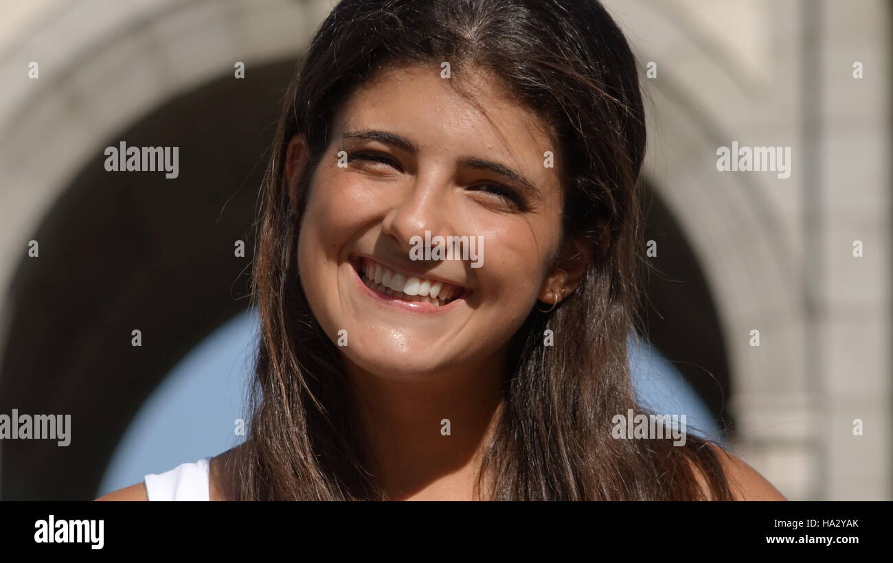 Smiling Young Spanish Woman Or Tourist Stock Photo - Alamy