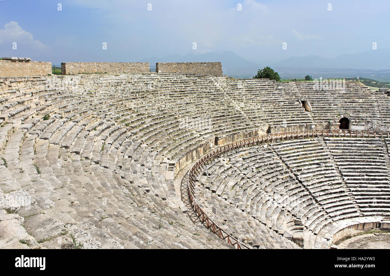 Ancient amphitheater near Pamukkale in Hierapolis, Turkey Stock Photo ...