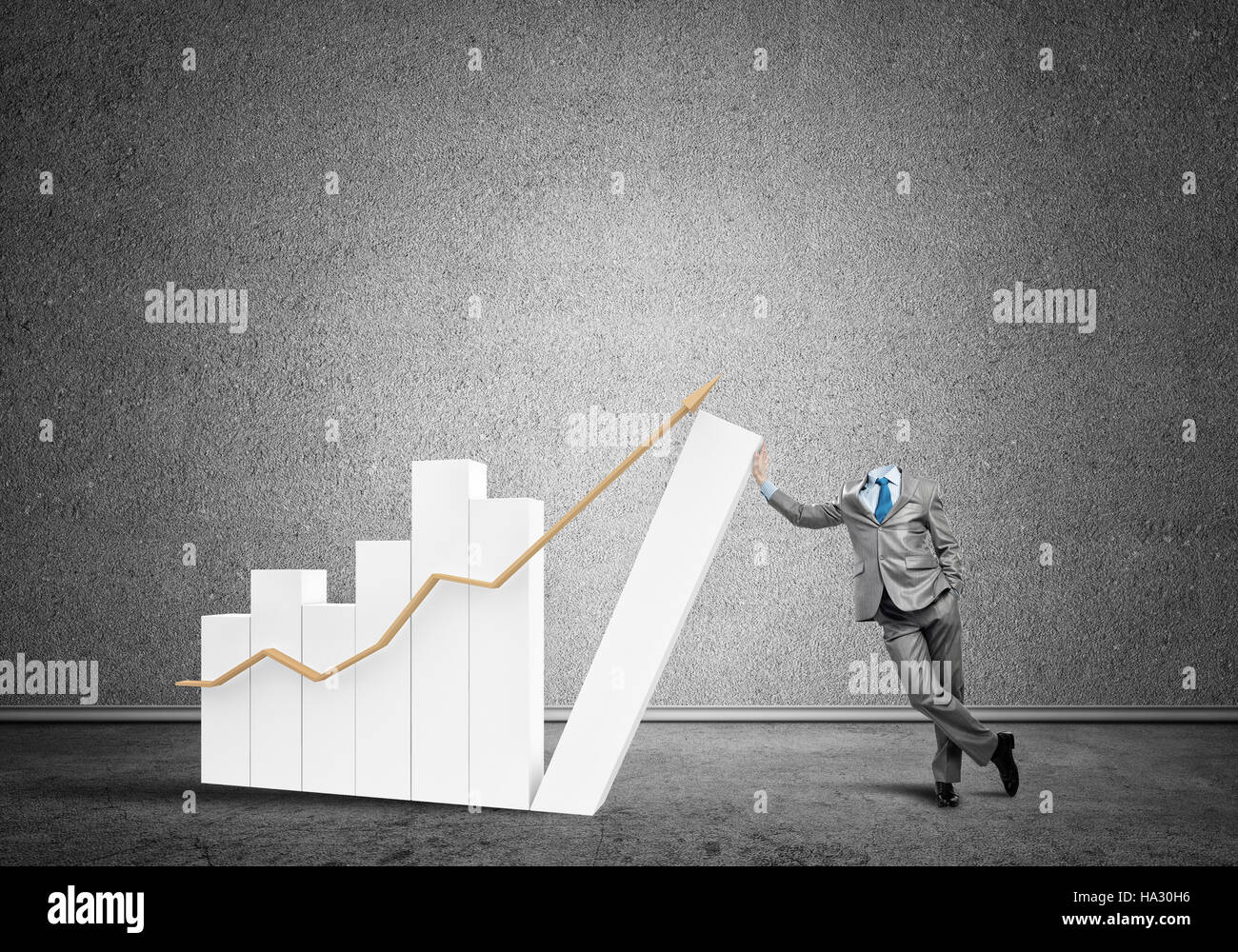 Headless businessman leaning on growing bar graph Stock Photo - Alamy