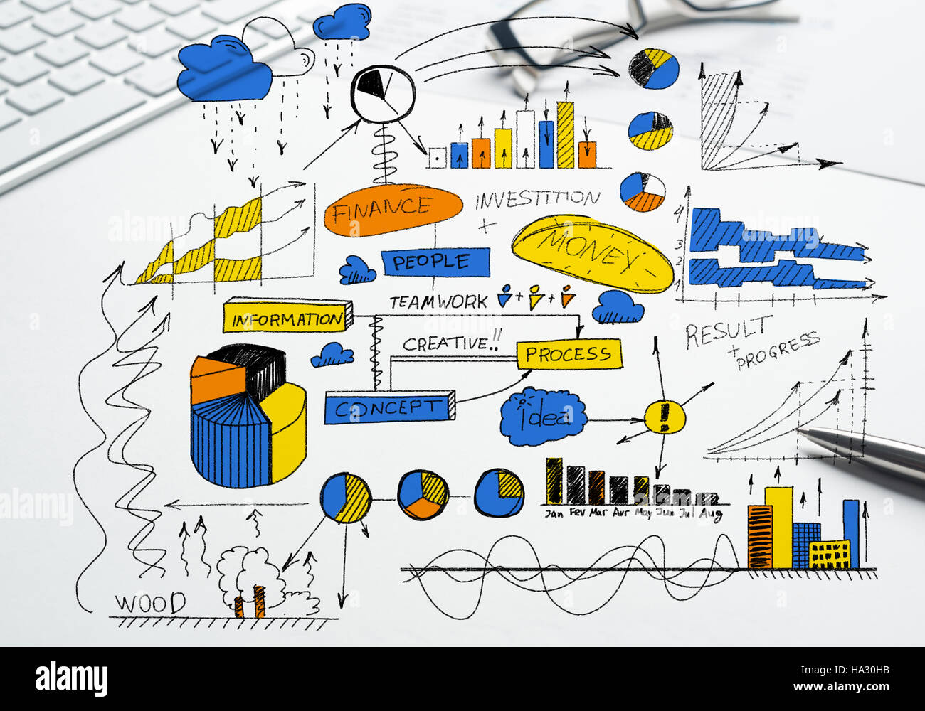 Color business strategy sketch on white background Stock Photo - Alamy