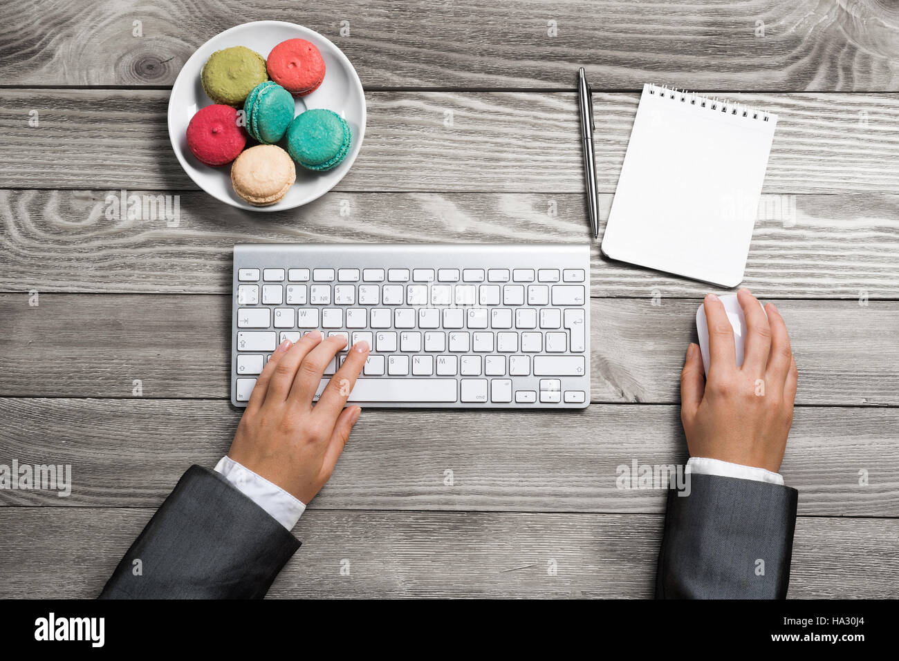 Top view of businesswoman hands using keyboard and mouse Stock Photo ...