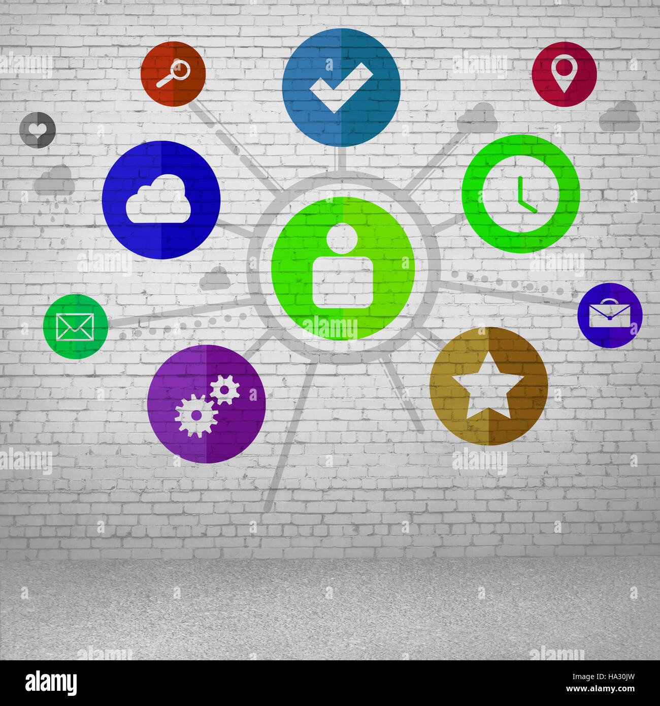 Group of colorful application icons on wall background Stock Photo - Alamy