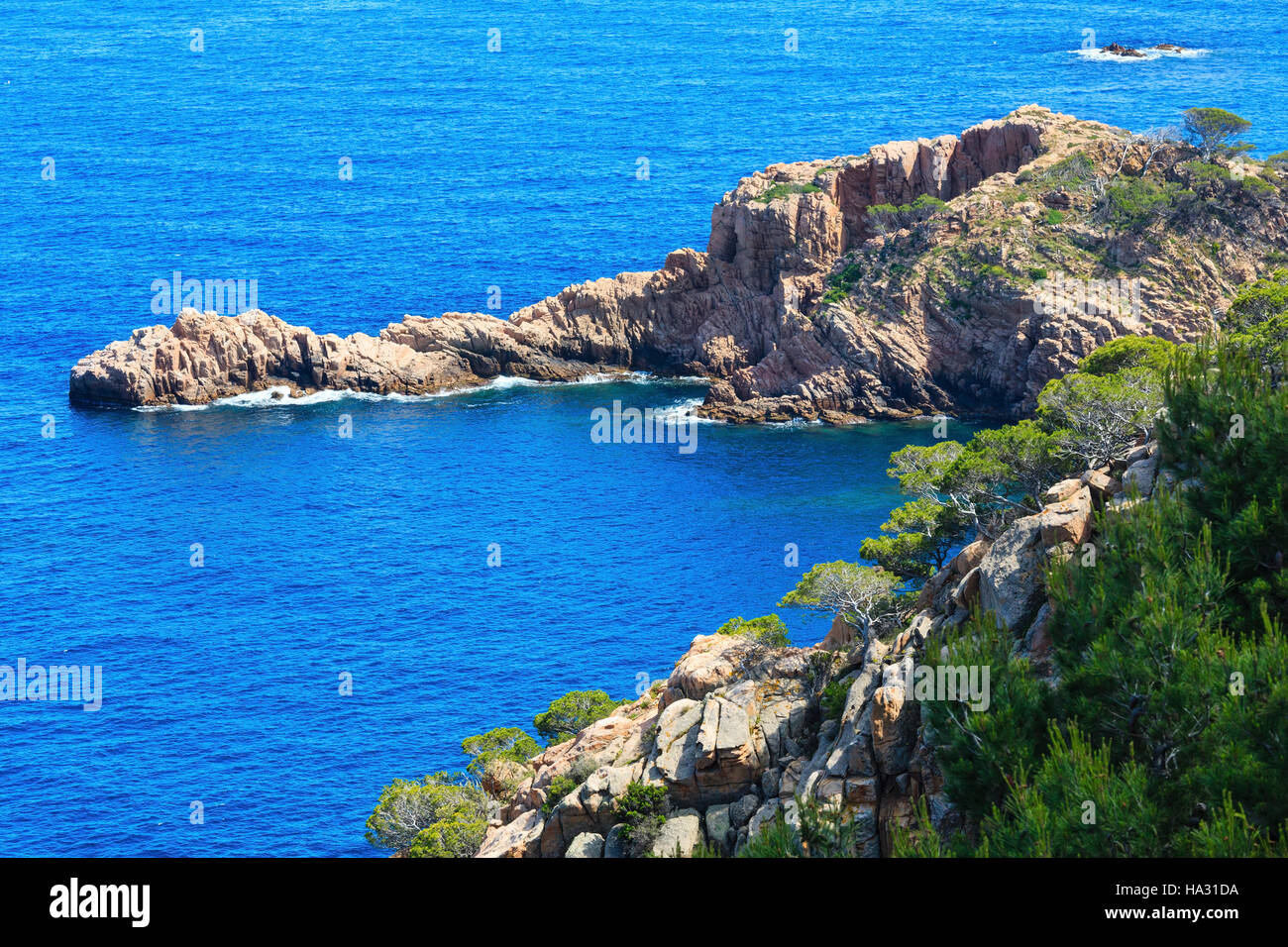 Summer sea rocky coast view. Coastline between Barcelona and Palamos ...