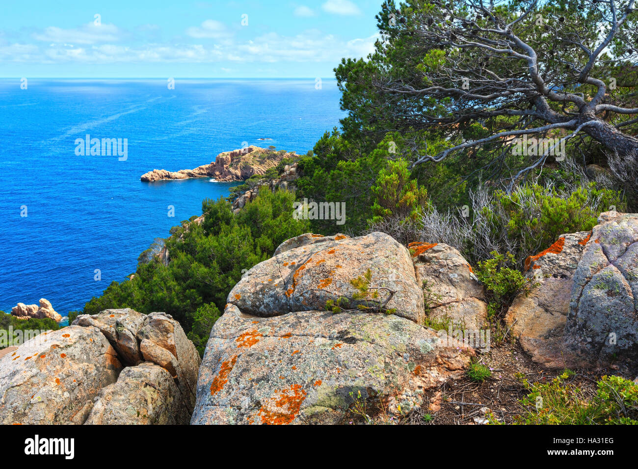 Summer sea rocky coast view. Coastline between Barcelona and Palamos ...