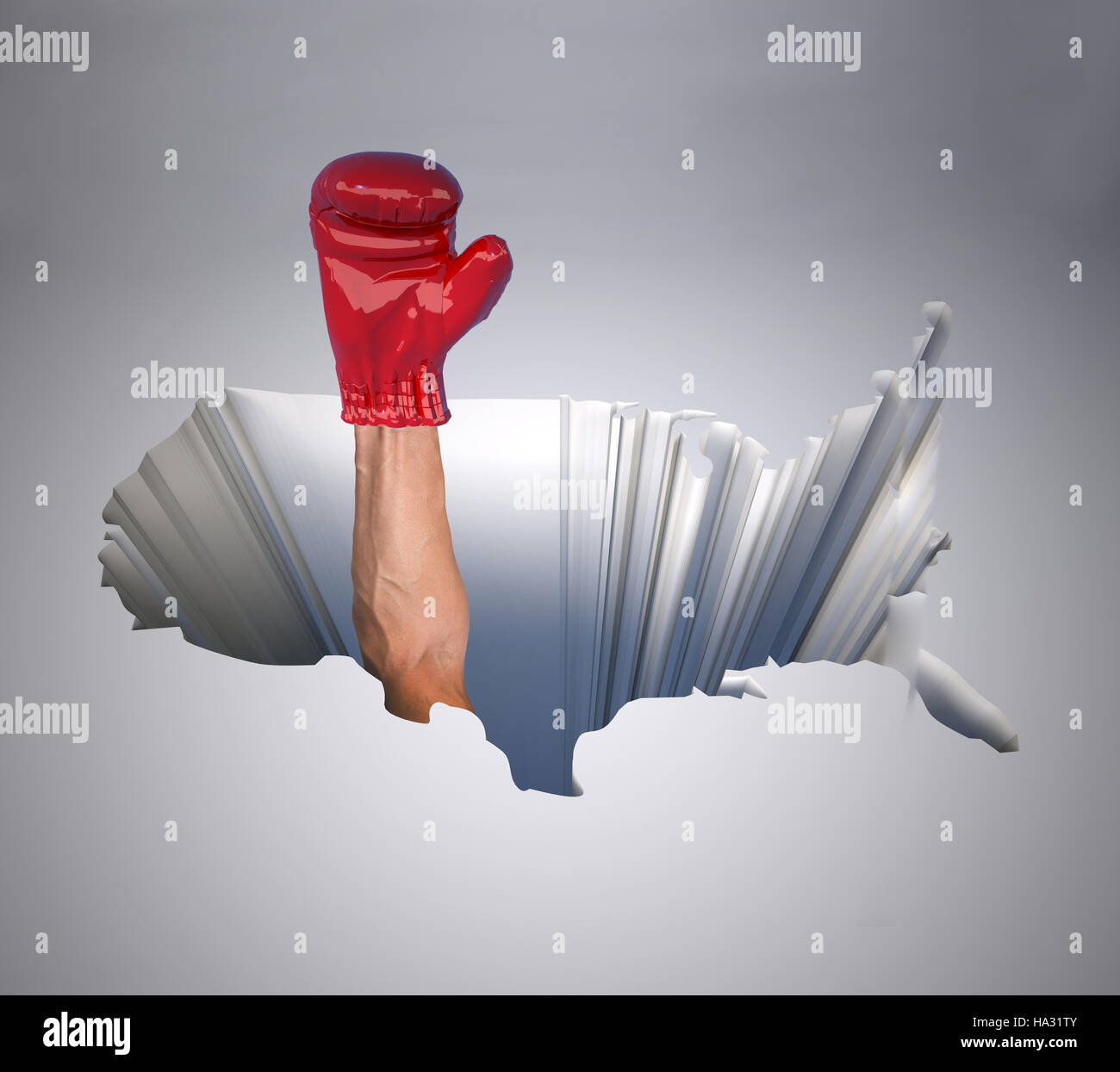 hole with a map of the united states of america and arm with boxing ...