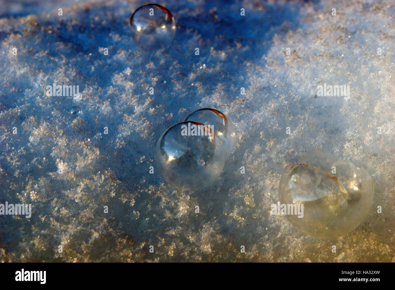 Frozen soap bubbles on the snow in Sweden Stock Photo - Alamy