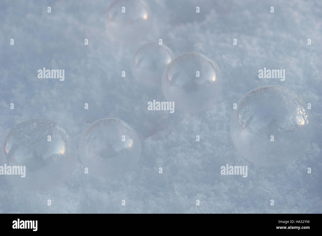 Frozen soap bubbles on the snow in Sweden Stock Photo - Alamy