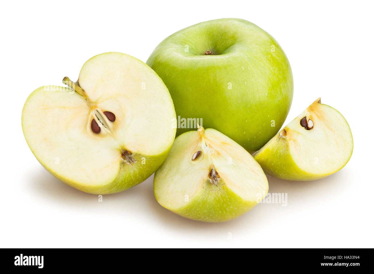 sliced green apples isolated Stock Photo - Alamy