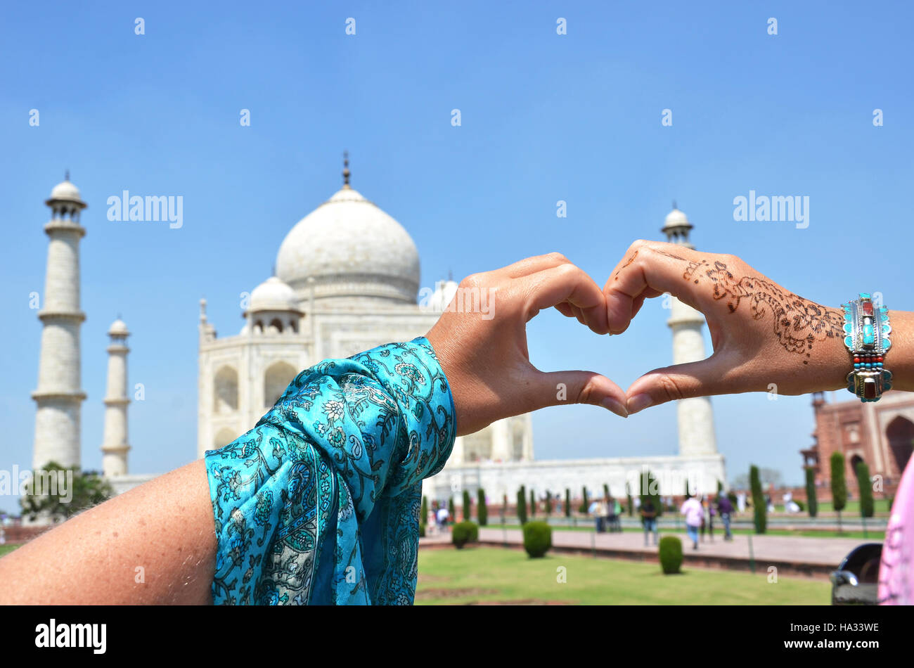 Heart-shaped hands against Taj Mahal. Agra, India Stock Photo - Alamy