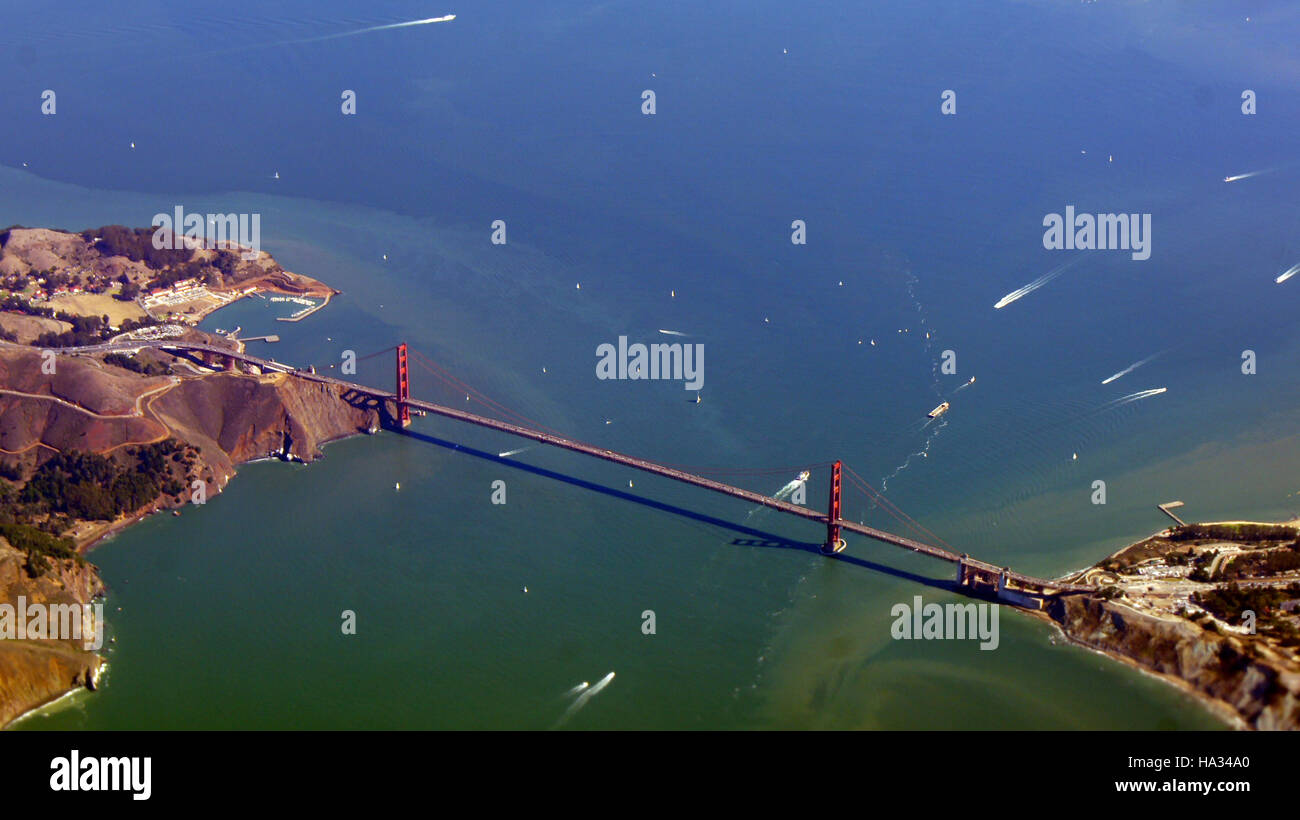 Golden gate bridge at sunset aerial view, san francisco hi-res stock ...