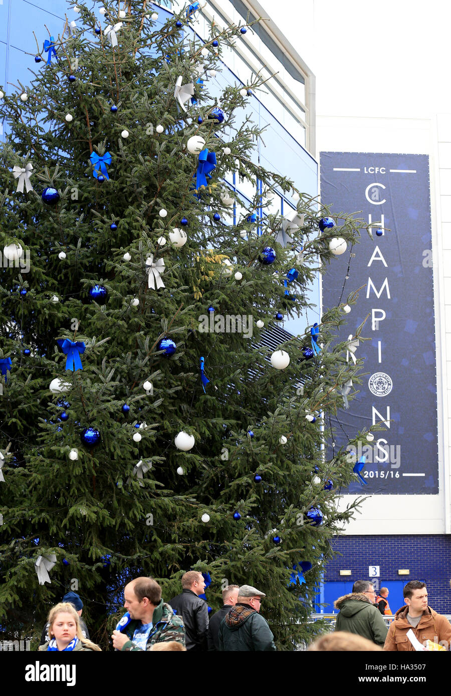 A christmas tree on display outside the King Power stadium before the ...