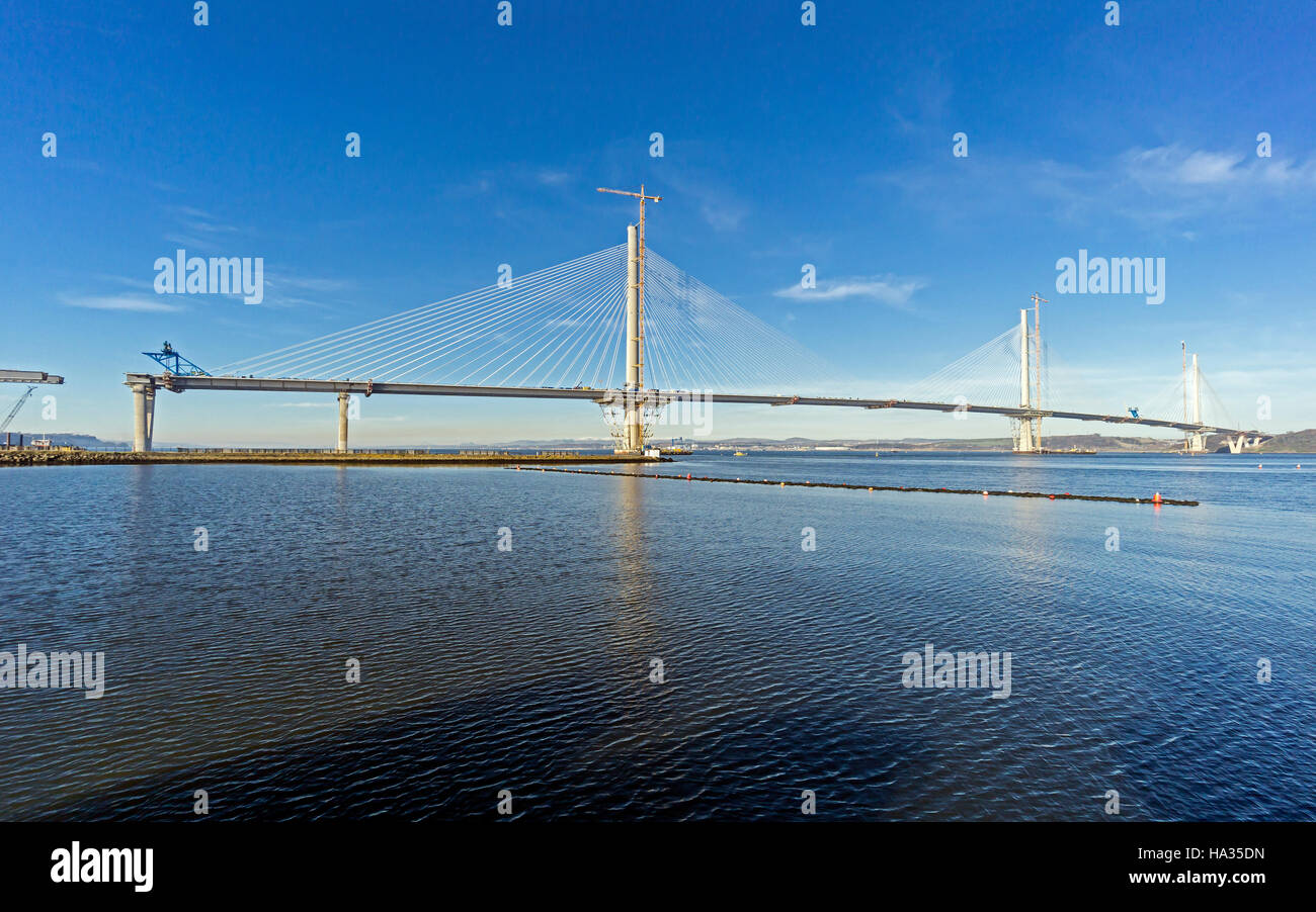 the Queensferry Crossing road bridge from South to North Queensferry ...