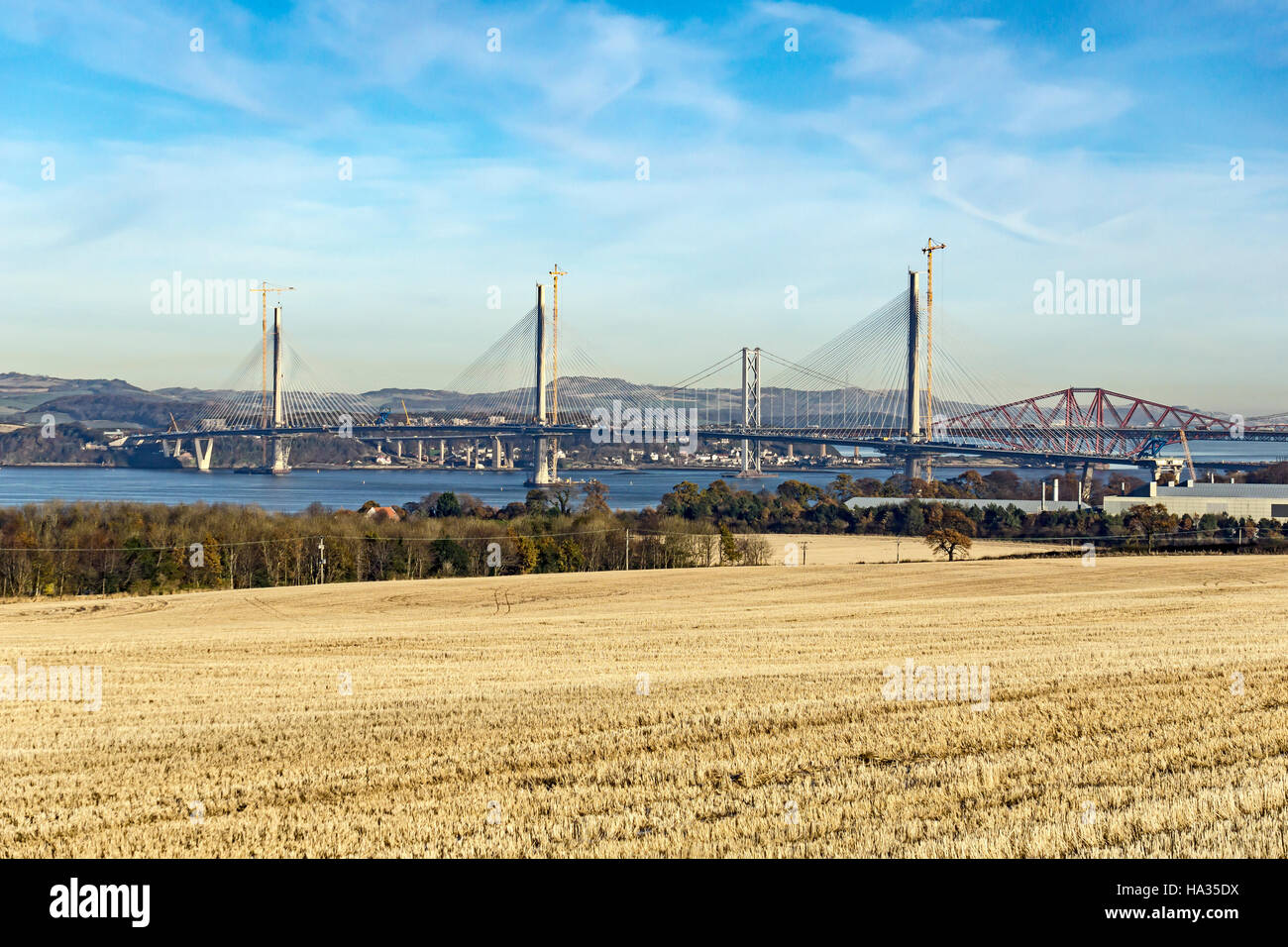 the Queensferry Crossing road bridge from South to North Queensferry ...