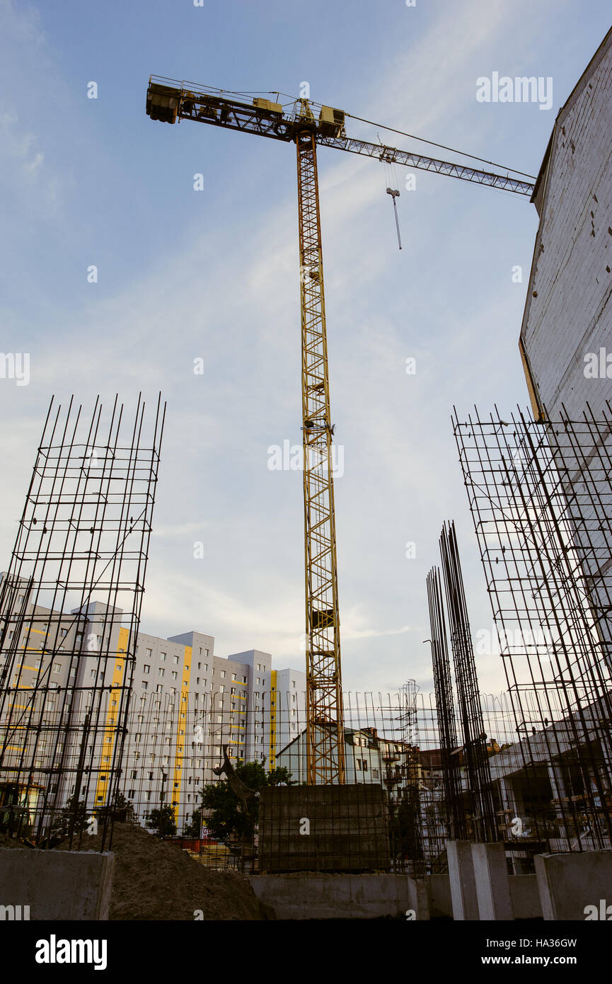 Construction site with crane and building, View from bottom Stock Photo ...