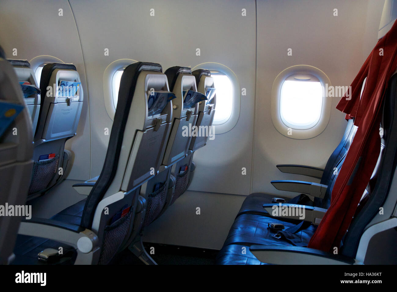 THESSALONIKI, GREECE - OCTOBER 15, 2016: Airplane cabin, business class ...