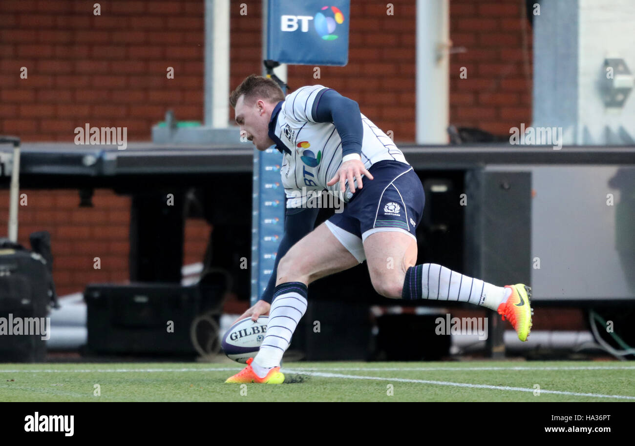 Scotland's Stuart Hogg scores a try during the Autumn International ...