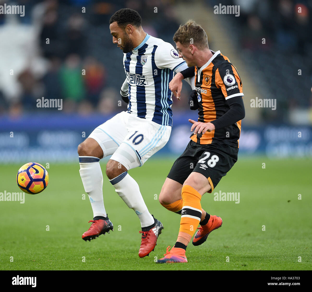West Bromwich Albion's Matt Phillips (left) and Hull City's Josh Tymon ...
