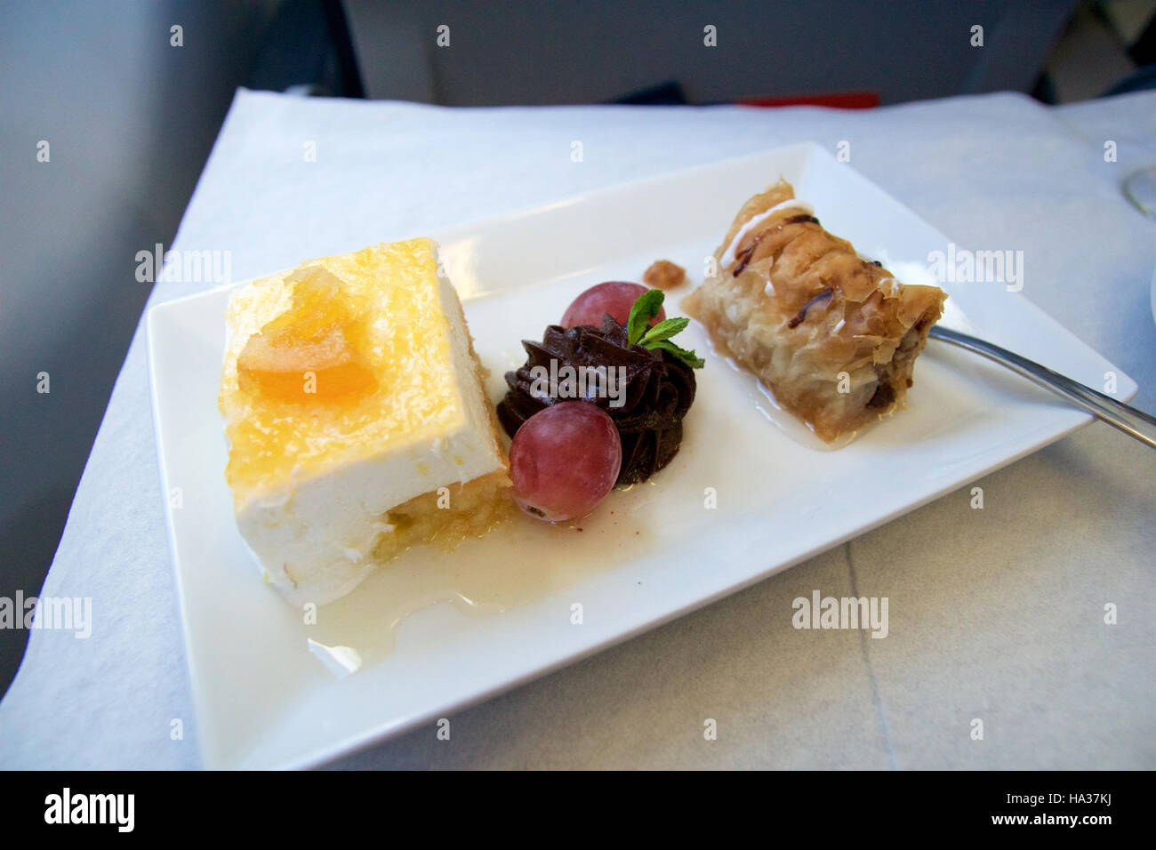 GREECE - OCTOBER 15th, 2016: greek Business Class meal in a plane with ...