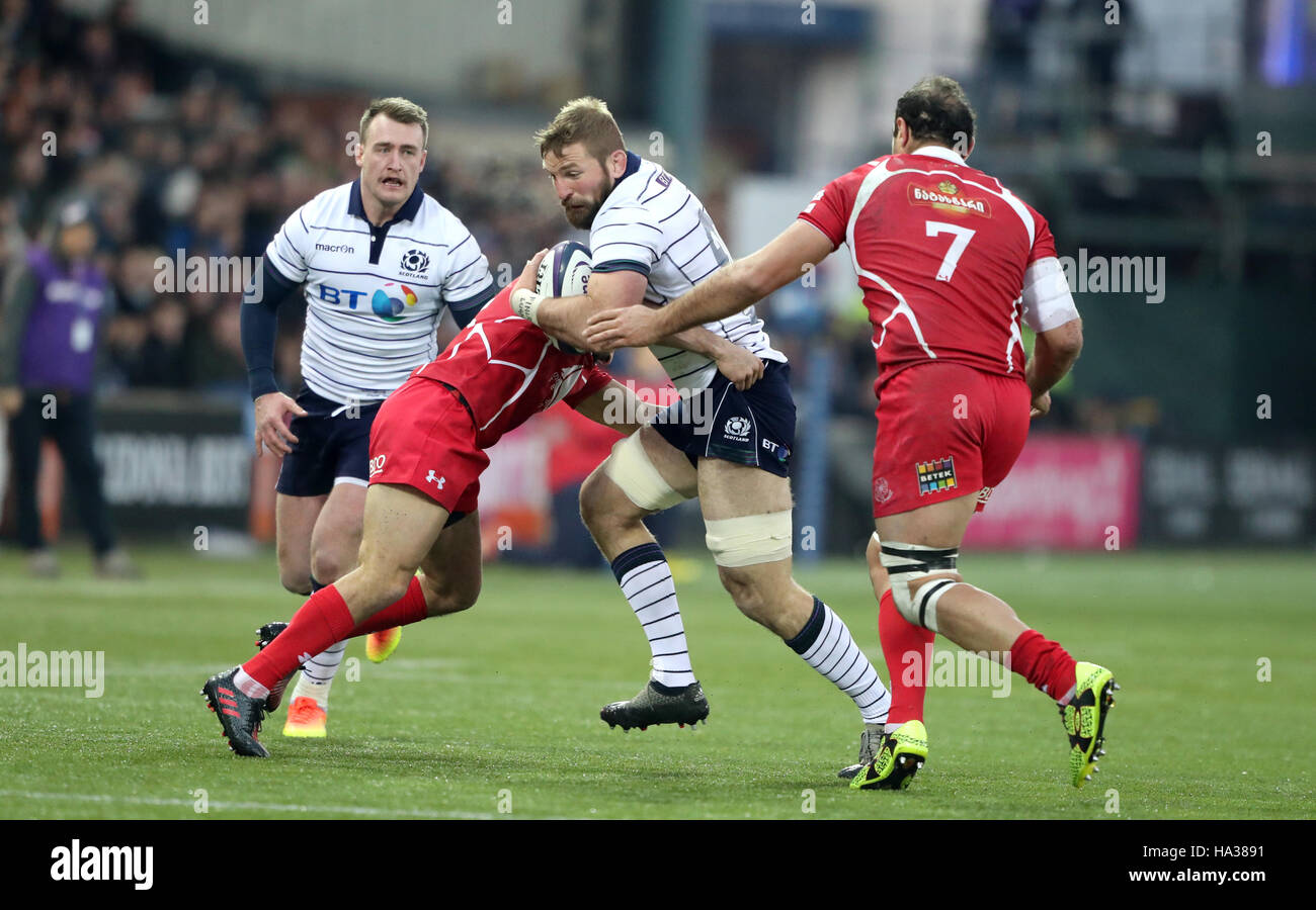 Scotland's Jon Barclay (centre) is tackled during the Autumn ...